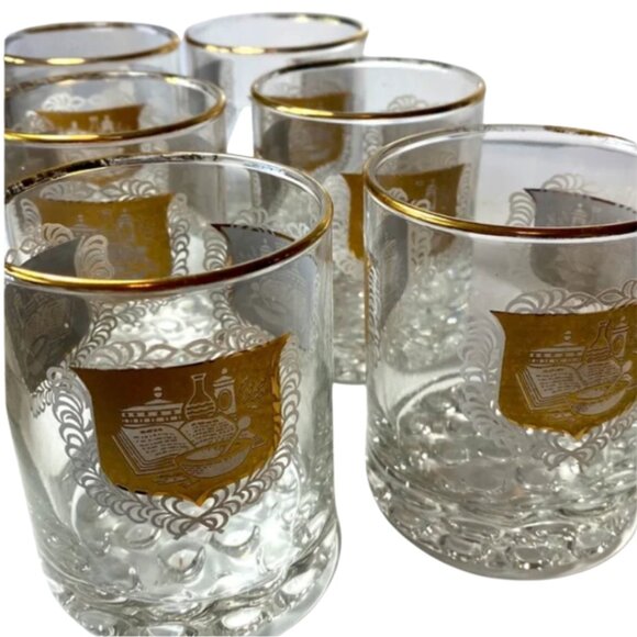 Dining | Vtg Mcm Cocktail Glasses 22 Kt Gold Trim Pharmacy Rx Whiskey ...